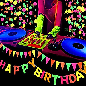 105Ft Glow in the Dark Party Supplies Neon Party Supplies Neon Streamers Paper Garland Hanging Decor Black Light Party Kit for Birthday Wedding