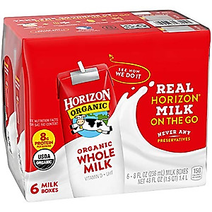 Horizon Organic Horizon Organic Shelf-Stable Whole Milk Boxes, Whole Milk Single Serve, 8 oz, 6 Pack, 8.0 fl oz (Pack of 6)