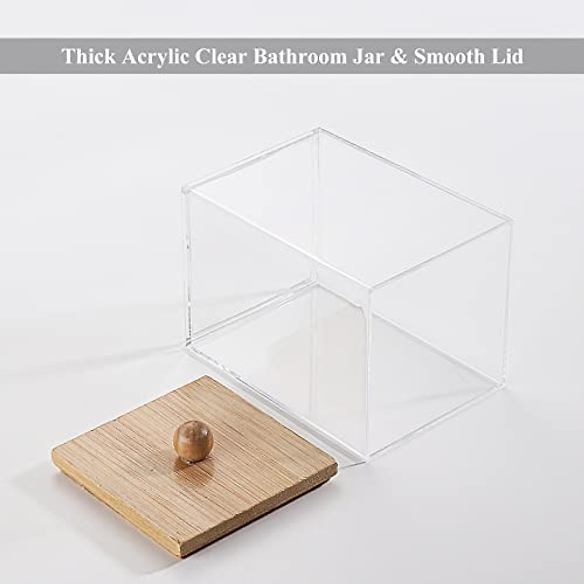 Qtip Holder Dispenser, Apothecary Jars with Lids, Acrylic Cotton Ball Holder - Q Tip Holder Apothecary Jars Clear Container Dispenser for Cotton Swab, Cotton Round Pads, Floss (2Pack Square Jars)