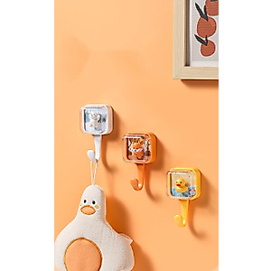 Gautsa Cute Adhesive Hooks, Animal Bounce, Spring Shaking Duck Polar Bear Squirrel, No Nails, Waterproof, for Key Purse Robe Towel, Creative Individual Hook Set of 3 (3 Pack)