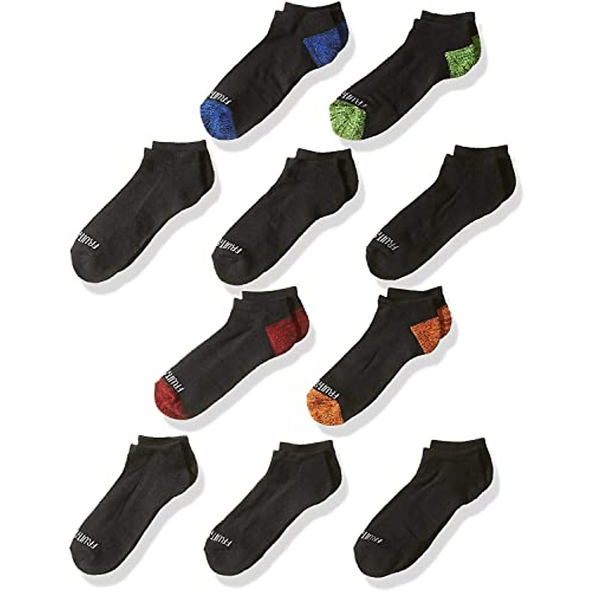 Fruit of the Loom Boys Little 10 Pair Half Cushion No Show Socks, black assort, Small (Shoe Size: 4.5-8.5)