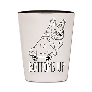 French Bulldog Shot Glass - Bottoms Up - Funny Frenchie Shooter Barware Cup