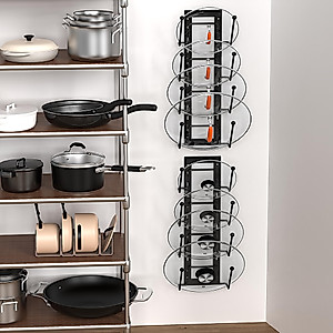 8 Layers of Adjustable Pot Lid Organizer Rack for Cabinet Door/Wall，2Pack Lid Organizer Pots and Pans Holder for Kitchen Storage with No Drilling Adhesive (Black)