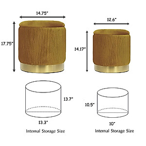 YYW HOME Round Ottoman with Storage - Yellow Storage Ottoman for Living Room, Round Storage Ottoman for Kids Room,Dorm Ottoman with Storage, Vanity Chair for Bedroom,Set of 2 Velvet Ottoman