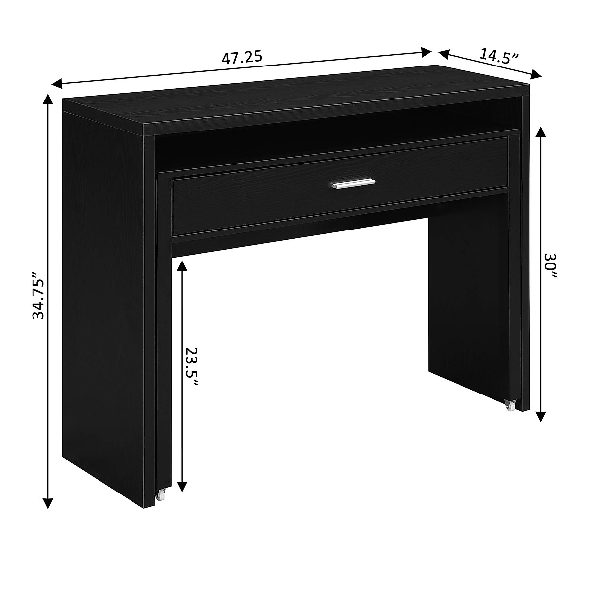 Convenience Concepts Newport JB Console/Sliding Desk with Drawer and Riser, Black