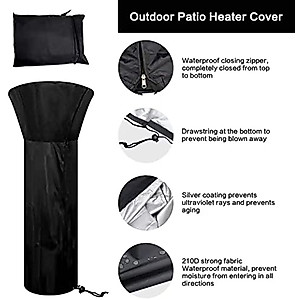 Patio Heater Cover with Zipper, Standup Outdoor Heater Covers Waterproof for Home Garden Outdoor Courtyard, Windproof Anti-UV Snow-Proof Dust-Proof,89'' H x 33" D x 19" B, Black