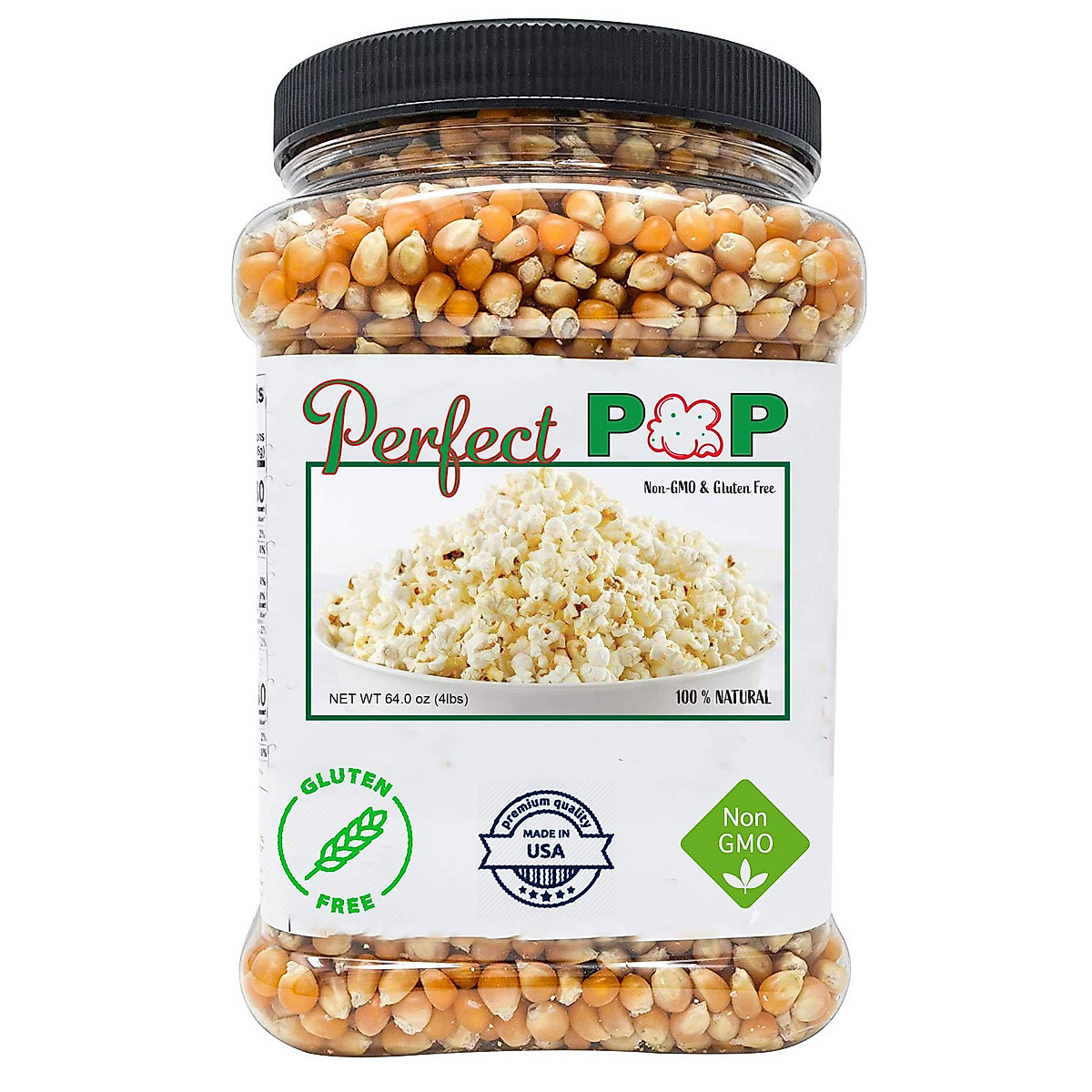 Perfectware Ultimate Popcorn Party Pack- Includes (4lbs of Yellow Kernels, 4-4oz Seasoning Jars, and 125ct 1oz Popcorn Bags)