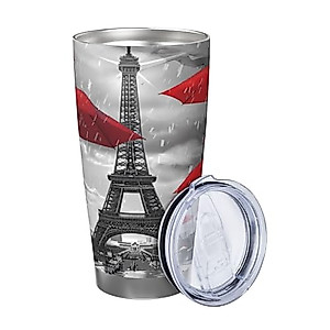 AYCZN Paris Umbrella 20 OZ Tumbler Stainless Steel Travel Coffee Mug, Eiffel Tower Insulated Water Bottle with Lid and Straws Leakproof Thermal Cup