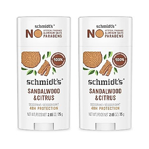 Schmidt's Aluminum-Free Vegan Deodorant Sandalwood & Citrus 2 Count for Women and Men, with 24 Hour Odor Protection, Natural Ingredients, Cruelty-Free, 2.65 oz