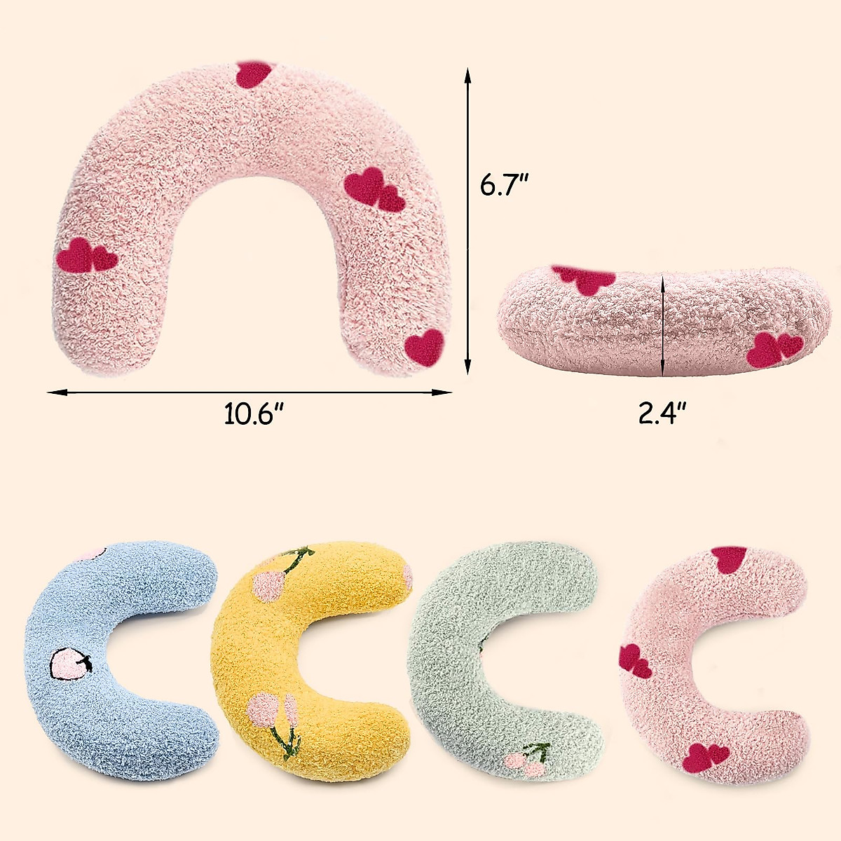 ucho Pillow for Cats, Ultra Soft Fluffy Pet Calming Toy Half Donut Cuddler, U-Shaped Pillow for Pet Cervical Protection Sleeping Improve (Pink Heart)