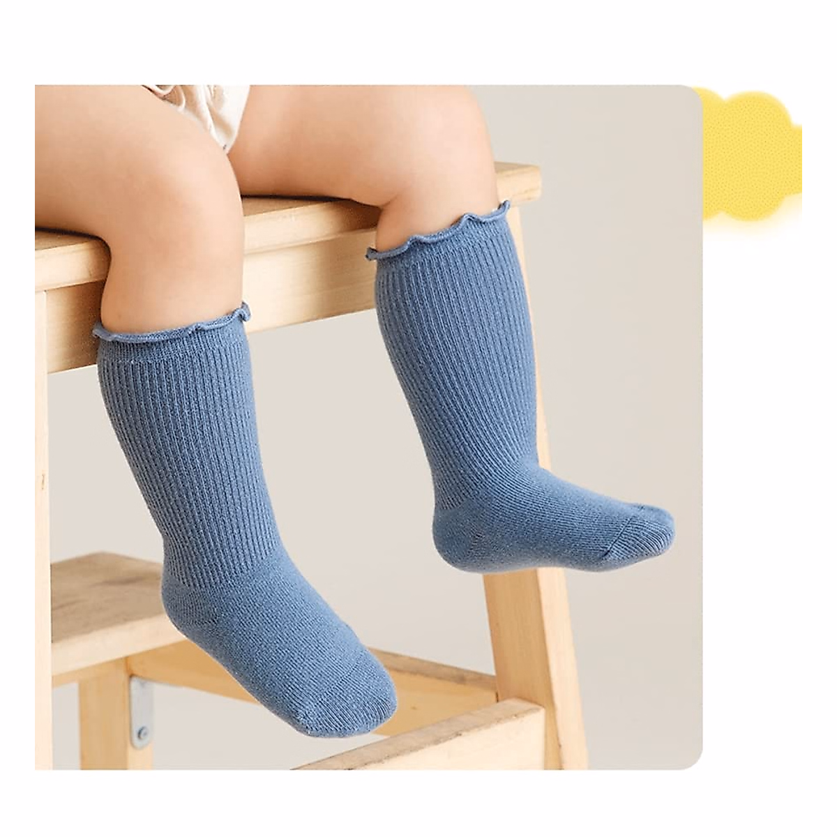 FYLuoke Baby Knee High Stockings Socks Girls Newborn Infants Long Socks Boys Toddlers Ruffled Socks(Knee-High 6 Pairs,0-6Months)