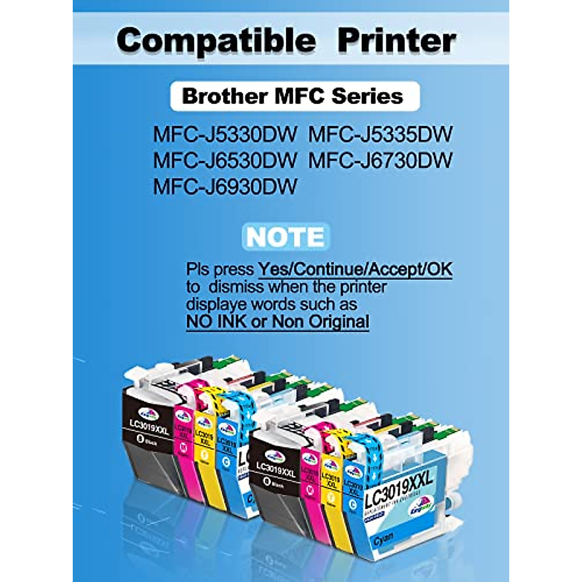 KINGWAY Compatible LC3019 Ink Cartridges Replacement for Brother LC3017 LC3019 XXL use with Brother MFC-j5330DW MFC-J6930DW MFC-J6530DW MFC-J5335DW MFC-J6730DW Ink Cartridges, 8 Pack