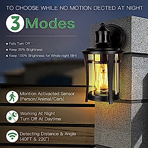 Dexnump Motion Sensor Outdoor Wall Light, Black Exterior Sconces Lighting with Bulb/ 3 Modes Dusk to Dawn, Anti-Rust Waterproof Front Porch Lights Fixture for Outside House, Patio