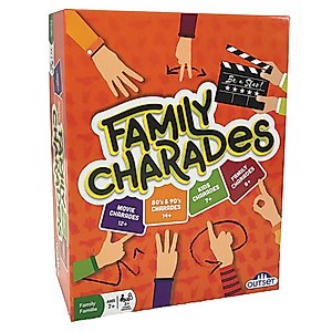 Outset Media Family Charades Game; 4 Games in 1 Box. Includes Movie, 80's 90's, Kids, Family Trivia for 2 or More Players, Ages 7 and up.