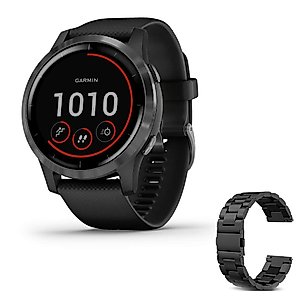 Garmin Vivoactive 4 Smartwatch (Black/Stainless) 010-02174-11 w/Additional Metal Band