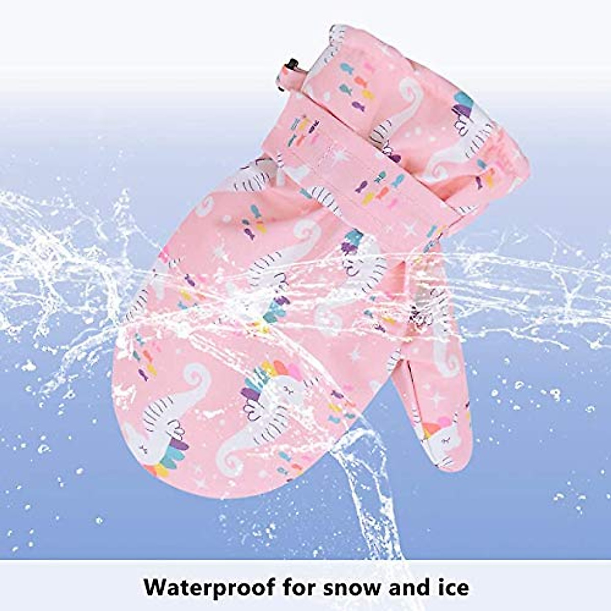 Zando Toddler Mittens Waterproof Snow Gloves Kids Gloves Lined Fleece Gloves Winter Warm Baby Mittens Toddler Gloves 02 Blue Dinosaur & Pink Hippo 2-3T