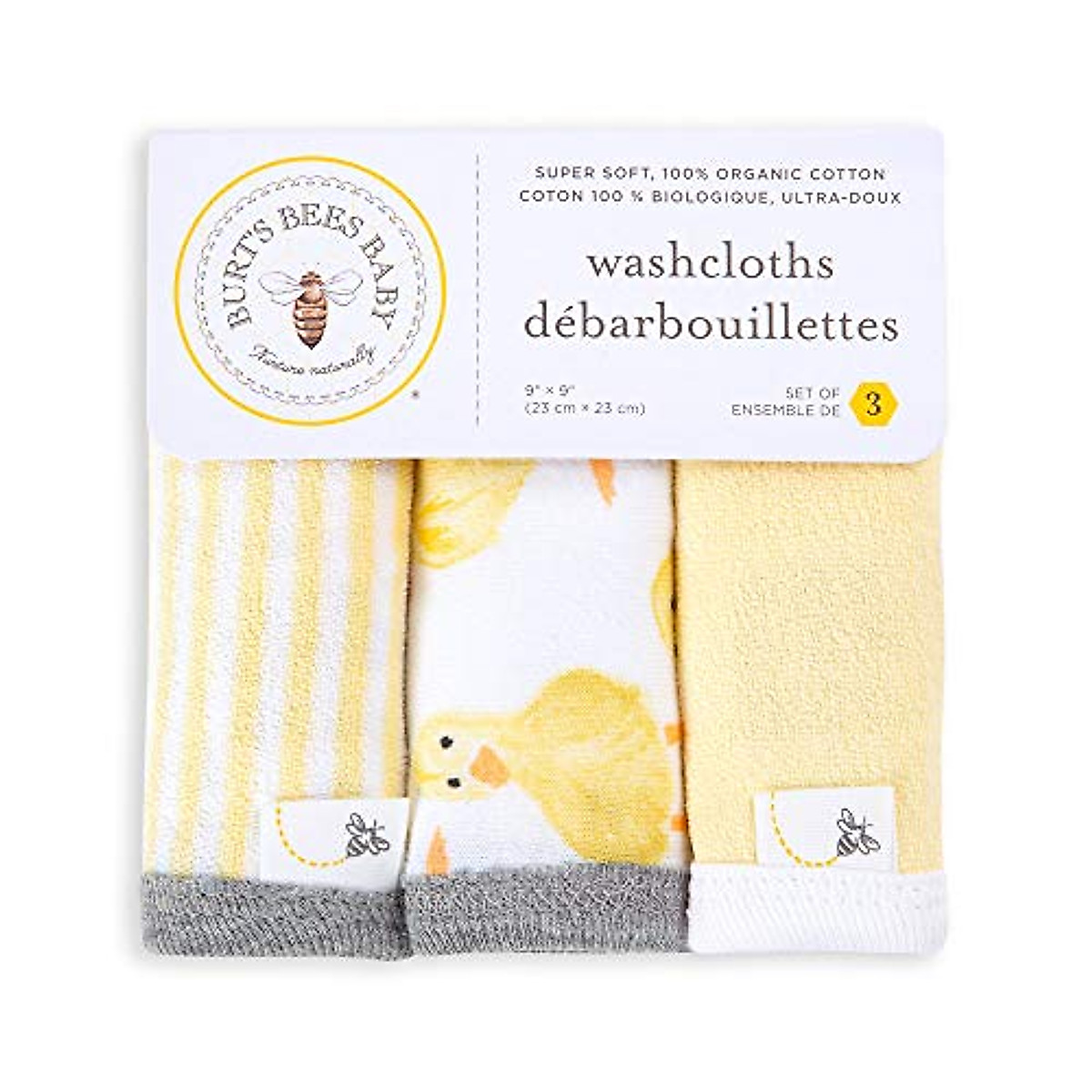 Burt's Bees Baby Washcloths, Absorbent Knit Terry, Super Soft 100% Organic Cotton