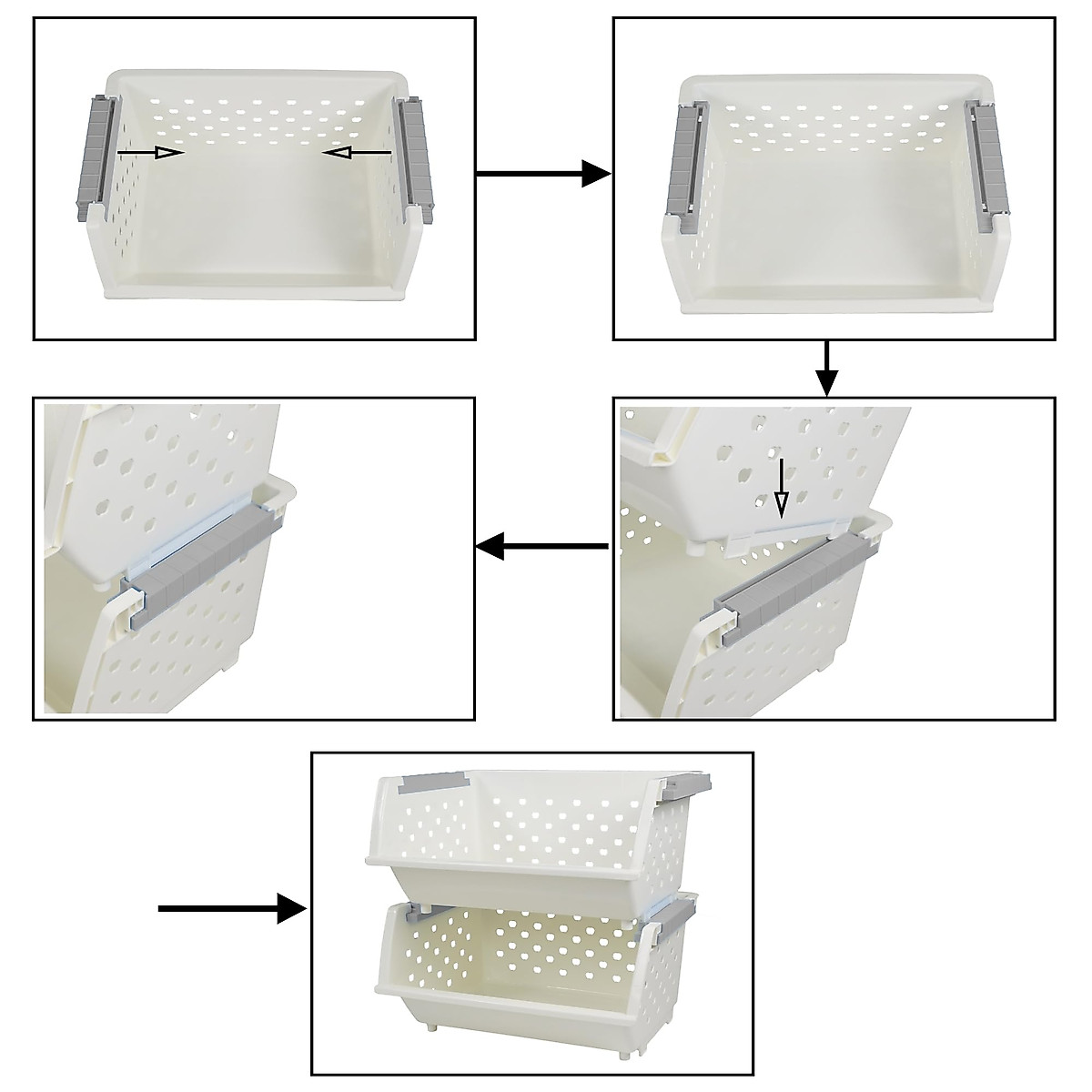 Hommp 3-Pack Plastic Stackable Storage Basket, White Stacking Organizer Basket