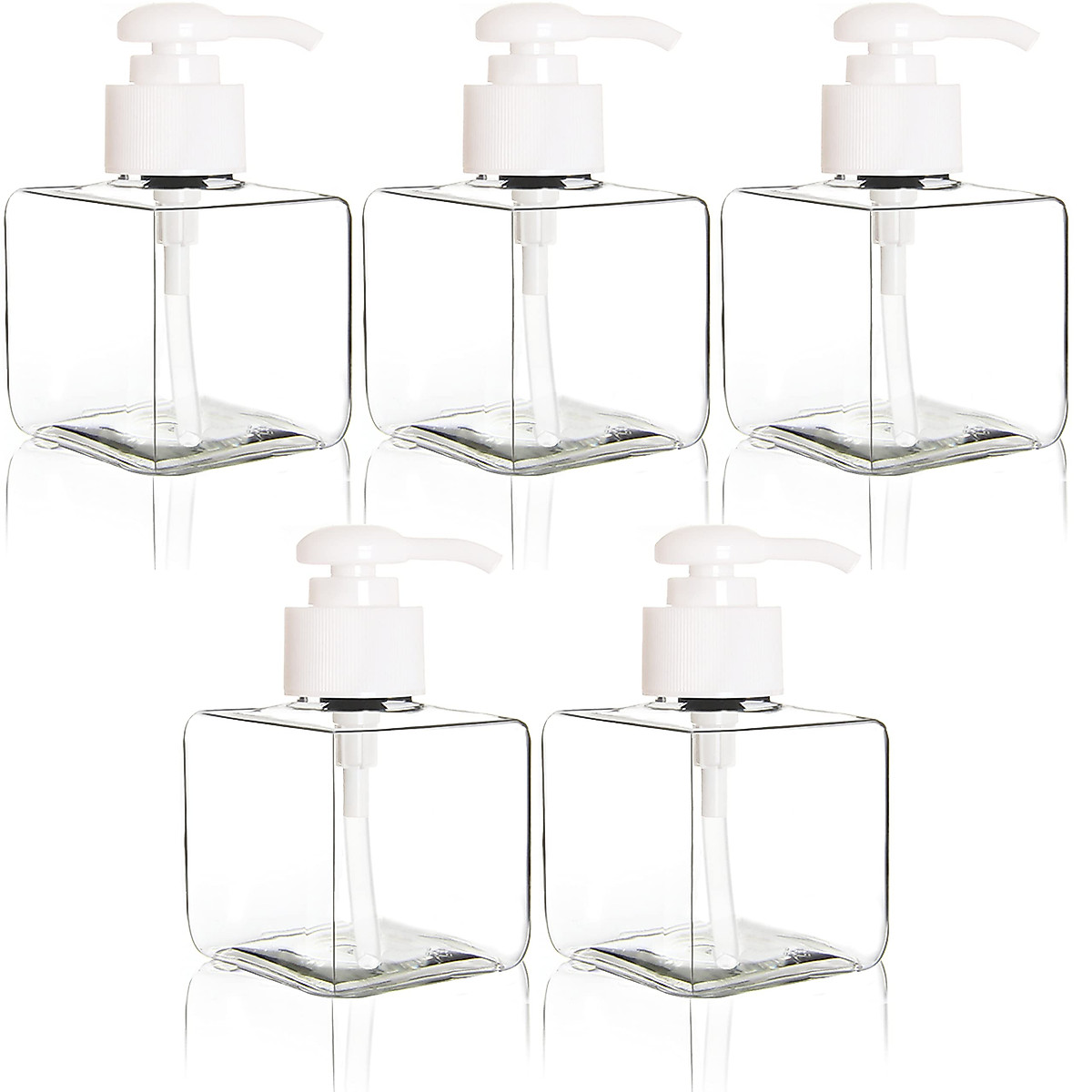 Youngever 5 Pack Clear Plastic Square Pump Bottles, Refillable Plastic Pump Bottles for Dispensing Lotions, Shampoos (8 Ounce)