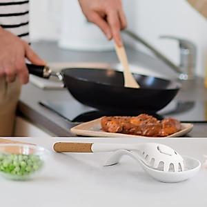 Spoon Rest for Stove Top, Ceramic Spoon Holder, Spoon Rest for Kitchen Counter, White Marble Coffee Spoon Rest, Heat-Resistant Cooking Utensil Rest for Ladles, Spatula, Tong, ANTIS'S HOME