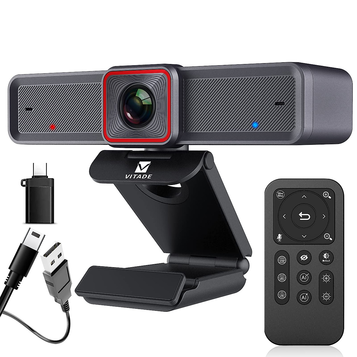 VITADE 4K Webcam with AI-Powered Framing,Remote Control Web Camera/10X Digital Zoom 4k 30fps Web cam with USB 3.0 HDR/Dual Noise Cancelling Microphones for PC Mac, Streaming, Video Call, Zoom, Skype