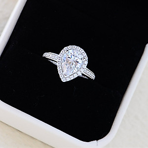 LEMON GRASS 3 Ct Pear Shaped Cubic Zirconia Engagement Ring Pave Thin Band in Sterling Silver Size 8