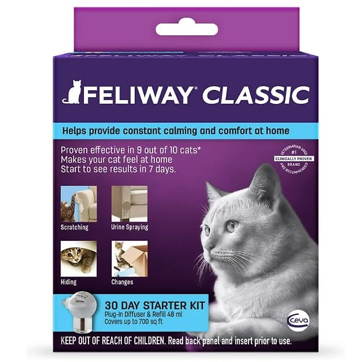 FELIWAY Classic Cat Calming Diffuser Kit for Cats (30 Day Starter Kit) - Reduce Problem Scratching, Spraying, and Hiding