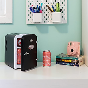 Koolatron Retro Portable Mini Fridge 4 Liter/6 Can AC/DC Thermoelectric Cooler for Skincare, Cosmetics, Medications, Dorm, Home, Room and Travel (Black)