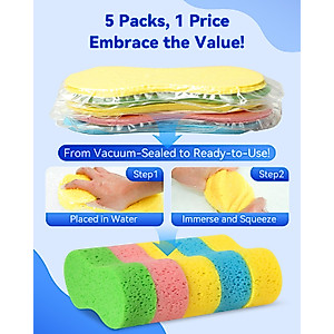 Temede 5-Pack Car Wash Sponges, 9.1" x 4.3" x 2.4" Large Sponges, Extra Thick Foam Kit for All-Purpose Cleaning, Ideal Washing Sponges for Kitchen, Bathroom, Household