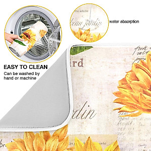 Qilmy Sunflowers Dish Drying Mat Water Absorption Tableware Drying Mat for Kitchen Countertop Home Decoration, 16 x 18 Inch Non Slip Dish Mats, Heat Resistant Countertop Protection