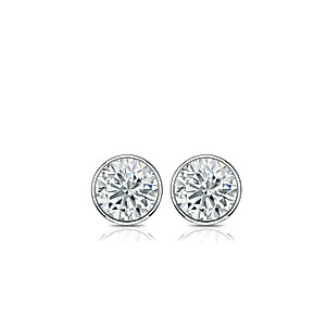 1/5 Carat Diamond Round Stud Earrings in 14k White Gold (I1-I2, cttw) Bezel Set Screw Back by Diamond Wish