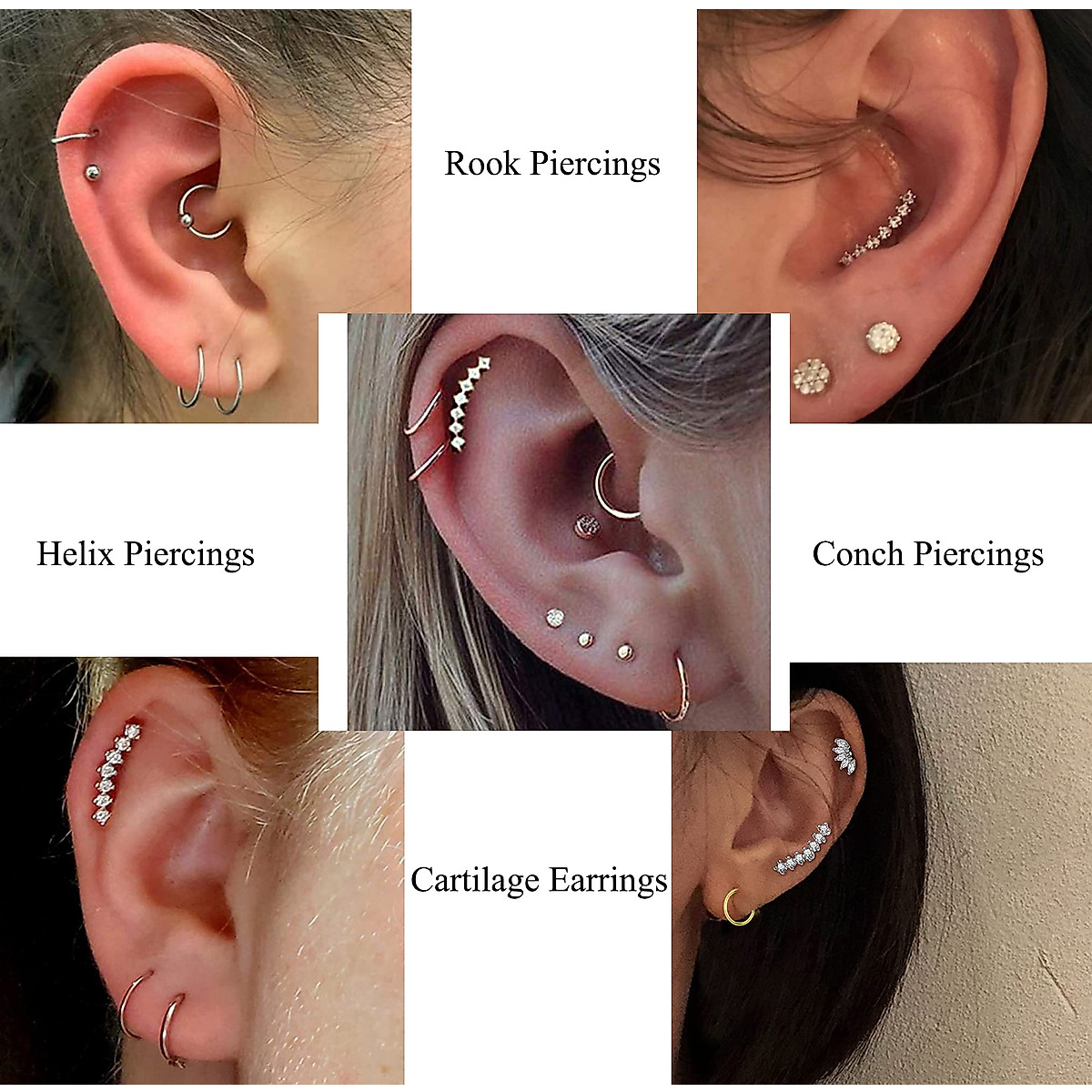 PLOMFOV 13Pairs 20G Cartilage Earrings for Women Men CZ Feather Barbell Earrings Stainless Steel Cartilage Hoop Earring 16G Tragus Conch Helix Piercing Jewelry Silver Tone