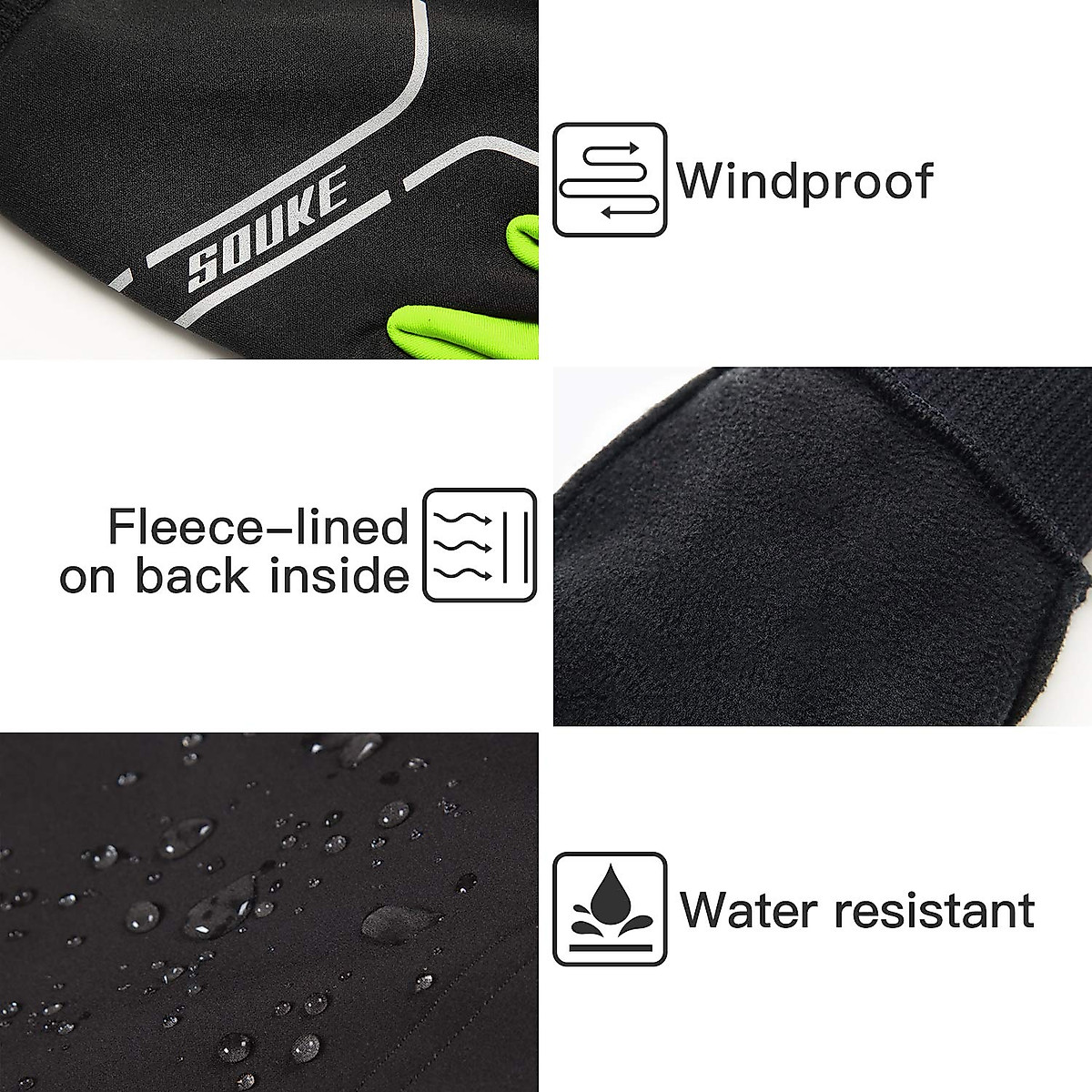 Souke Sports Winter Cycling Gloves Men Women, Touch Screen Padded Bike Glove Water Resistant Windproof Warm Anti-Slip for Running, Biking, Workout(Green, Large)