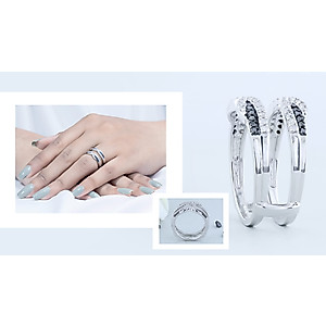 Dazzlingrock Collection 0.50 Carat (Cttw) 14K Black & White Diamond Wedding Guard Double Band 1/2 CT, White Gold, Size 7.5