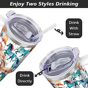 Puhnhsv 30 oz Horse Tumbler With Handle and Straw, 30oz Insulated Stainless Coffee Travel Mugs Cup Water Bottle Horse Lovers Gifts for Women Girls