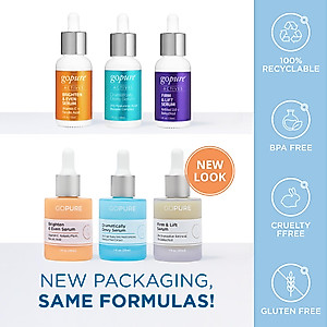 goPure Actives Serum Trio Set - Radiant Vitamin C Serum, Hydrating Hyaluronic Acid Serum, Retinol and Bakuchiol Serum for Visibly Bright, Smooth, and Firm Looking Skin - Set of 3, 1.0 fl oz