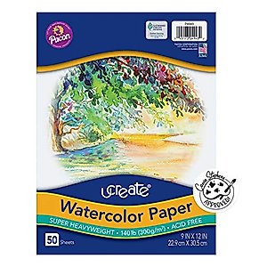 UCreate Watercolor Paper, White, Package, 140 lb., 9" x 12", 50 Sheets