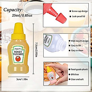 THYULIFE 4Pcs Mini Condiment Squeeze Bottles with Cleaning Brush, 25ml Leakproof Mini Ketchup Sauce Bottles Refillable Ketchup/Soy Sauce/Honey/Salad Dressing Bottles Container for Lunch Box, BPA Free