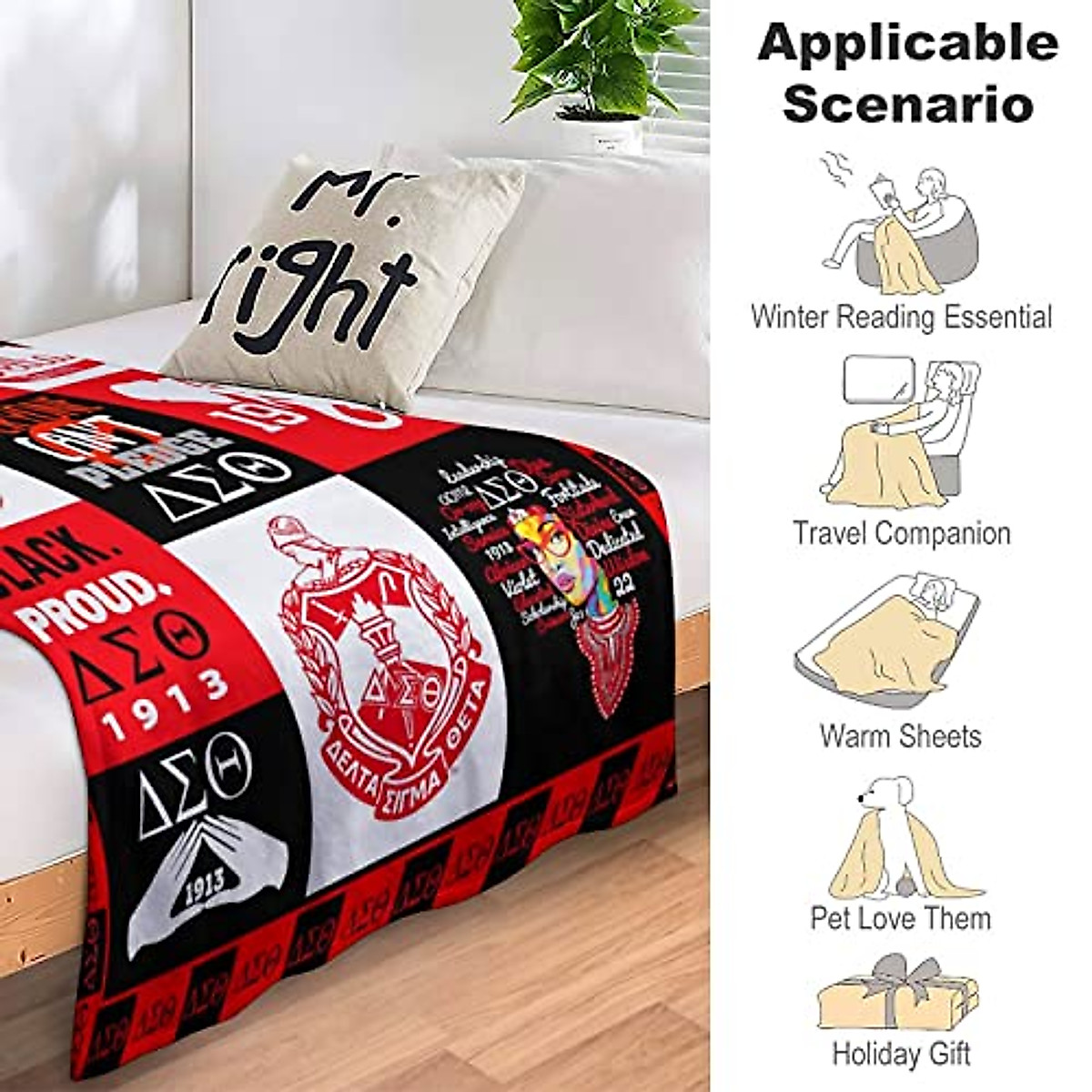 Sorority Gifts Blanket Throws Flannel Fleece Blankets Lightweight Comfortable Warm Gifts for Women Girls Bed Sofa Living Room 50"X40"