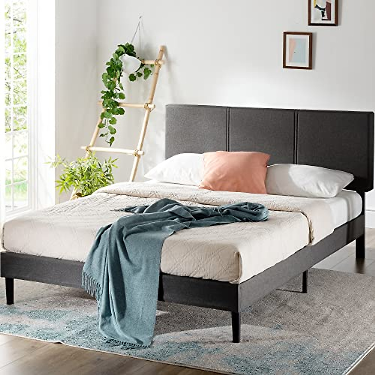 ZINUS Cambril Upholstered Platform Bed Frame with Sustainable Bamboo Slats, No Box Spring Needed, Mattress Foundation, Easy Assembly, Queen