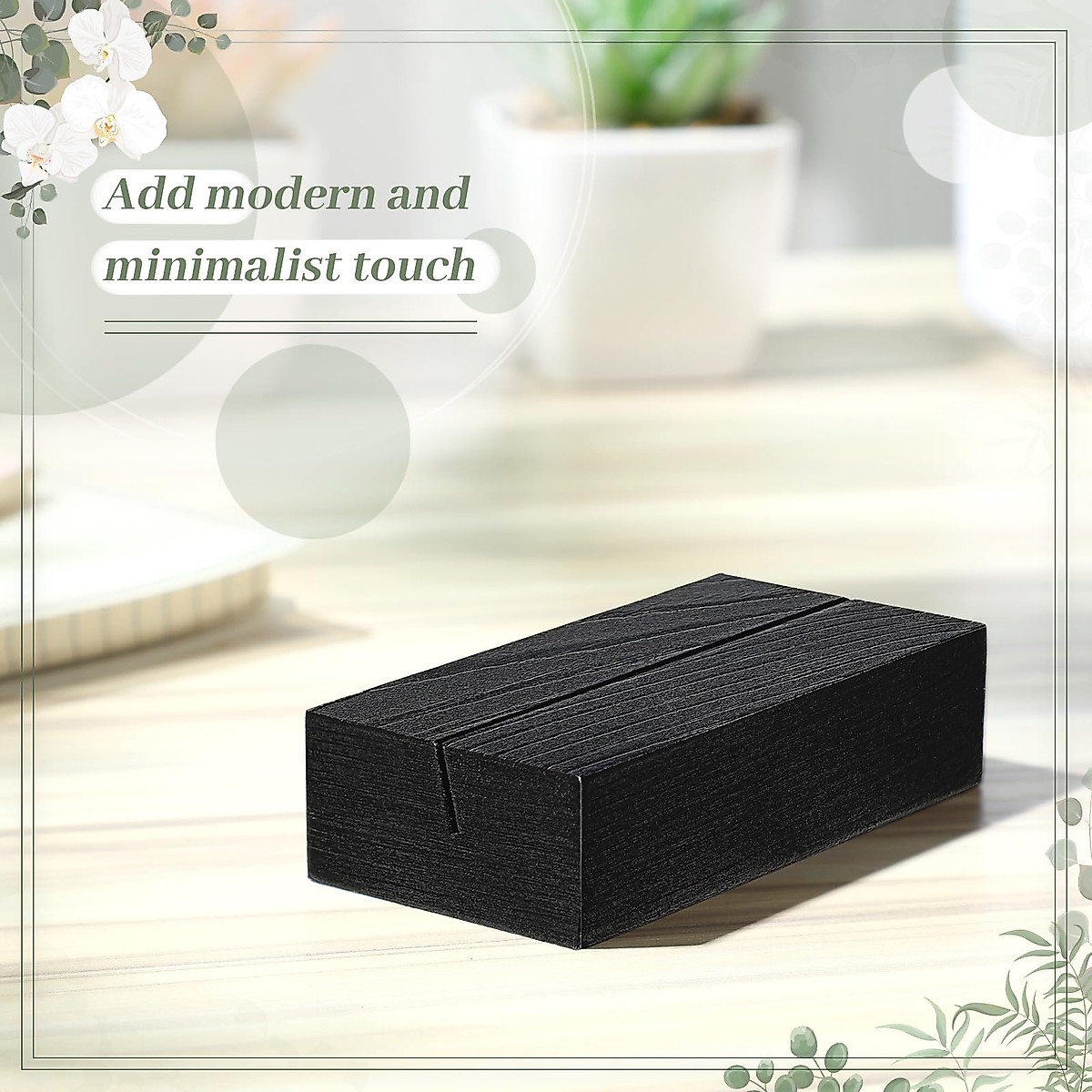 Zonon 12 Pcs Wood Place Card Holders Black Wooden Table Number Holder Stands Name Card Holder for Wedding Party Events Exhibition Decoration Office Restaurant Business (3 x 1.6 x 0.8 Inch)