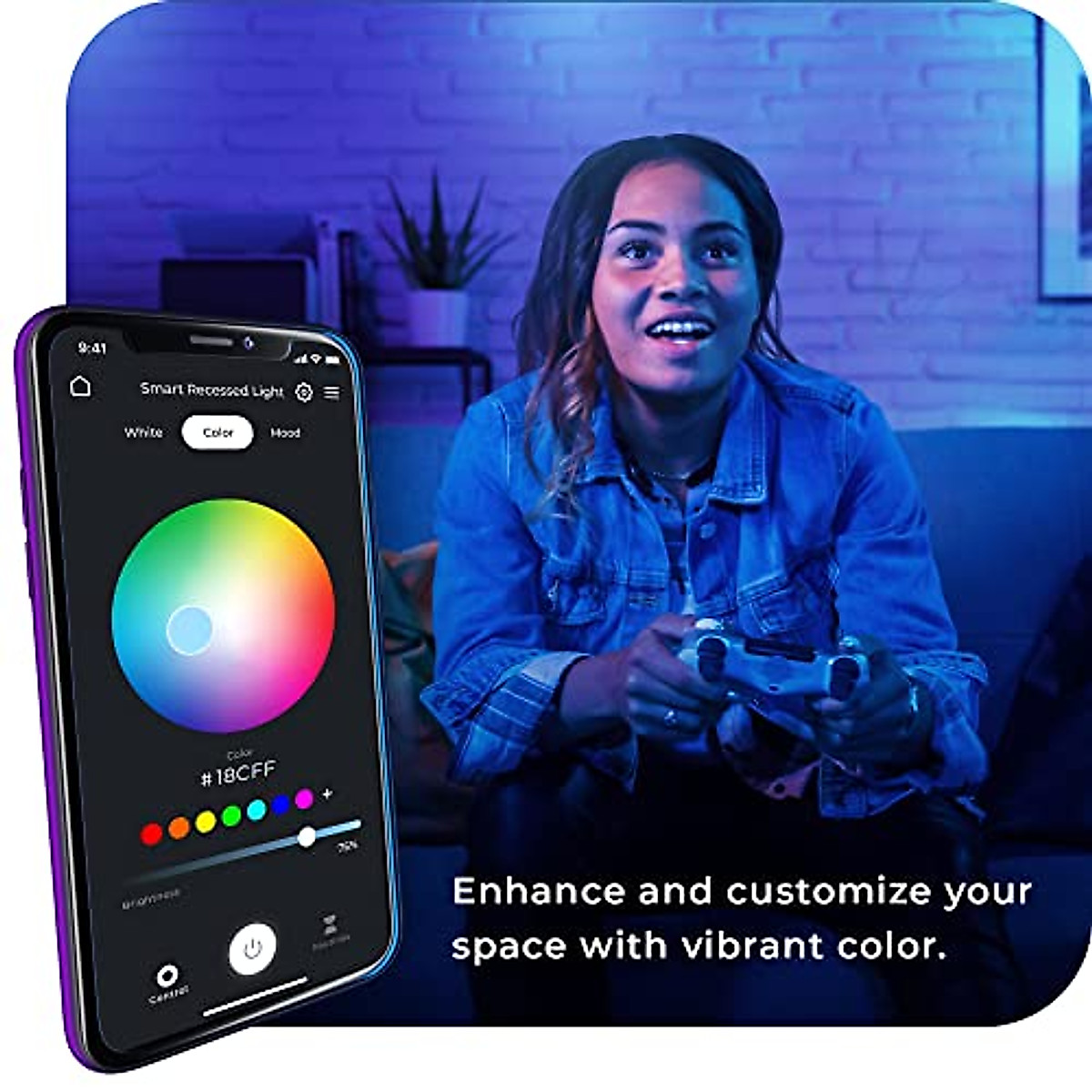 Globe Electric 50467 Wi-Fi Smart 4" Swivel LED Recessed Lighting Kit 2-Pack, No Hub Required, Voice Activated, 9 W, Multicolor Changing RGB, Tunable White 2000K - 5000K, 540 Lumens, Wet Rated