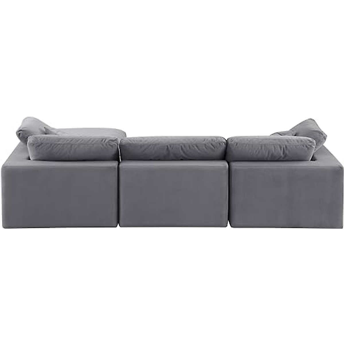 Meridian Furniture 189Grey-Sec4A Comfy Collection Modern | Contemporary Upholstered Modular Sectional, Soft Grey Velvet, Down Feather Cushions, 119" W x 79" D x 34.5" H, Grey