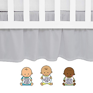 Ligth Grey Crib Skirt Dust Ruffle, 100% Natural Cotton-Nursery Crib-Toddler Bedding Skirt for Baby Girls or Boys, 14" Drop