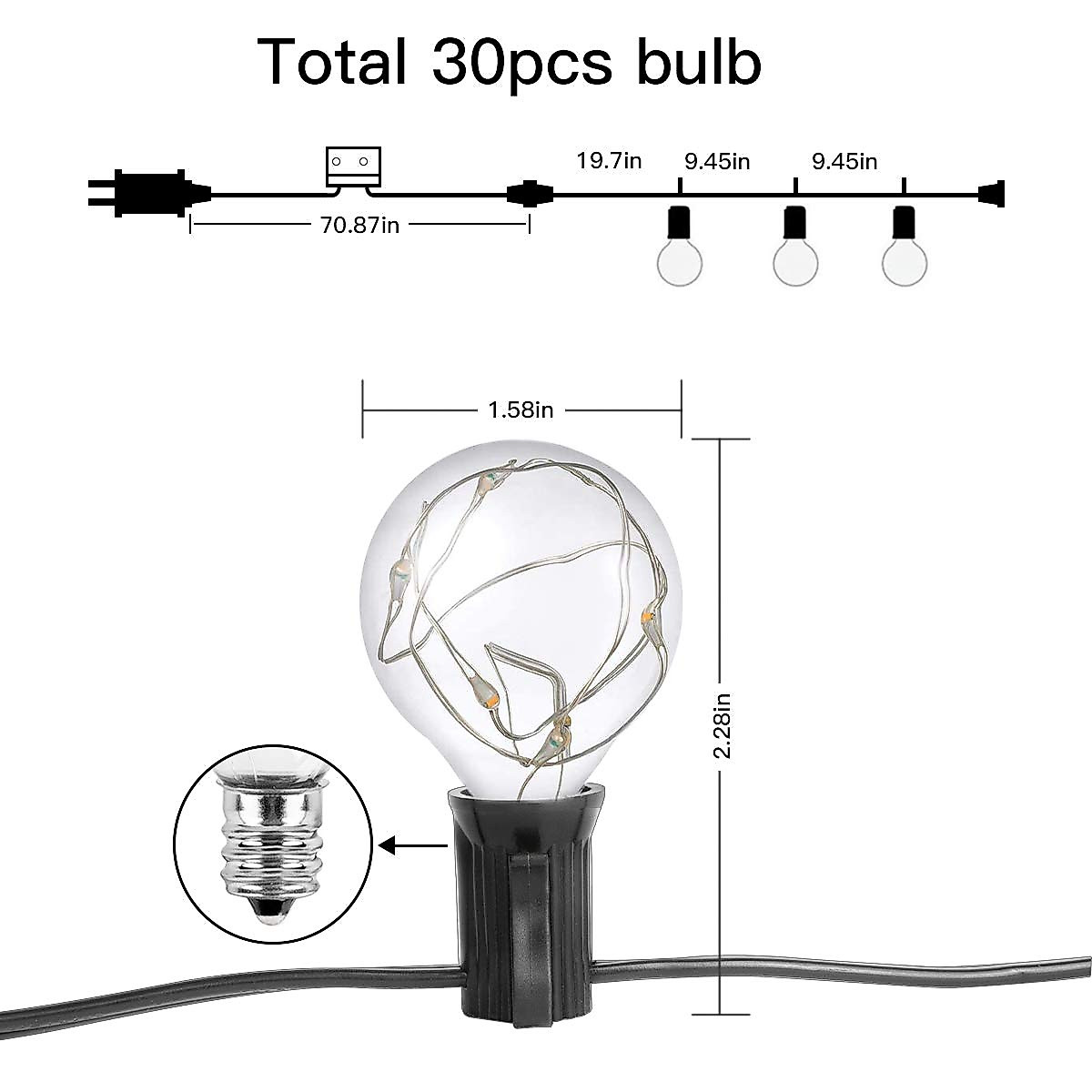 koopower G40 Outdoor String Lights 33.5Ft Globe Patio Lighting, 30 LED Bulbs 8 Mode Dimmable Waterproof Hanging Light with Remote Control for Patio Garden Backyard Balcony Party Home Christmas Decor