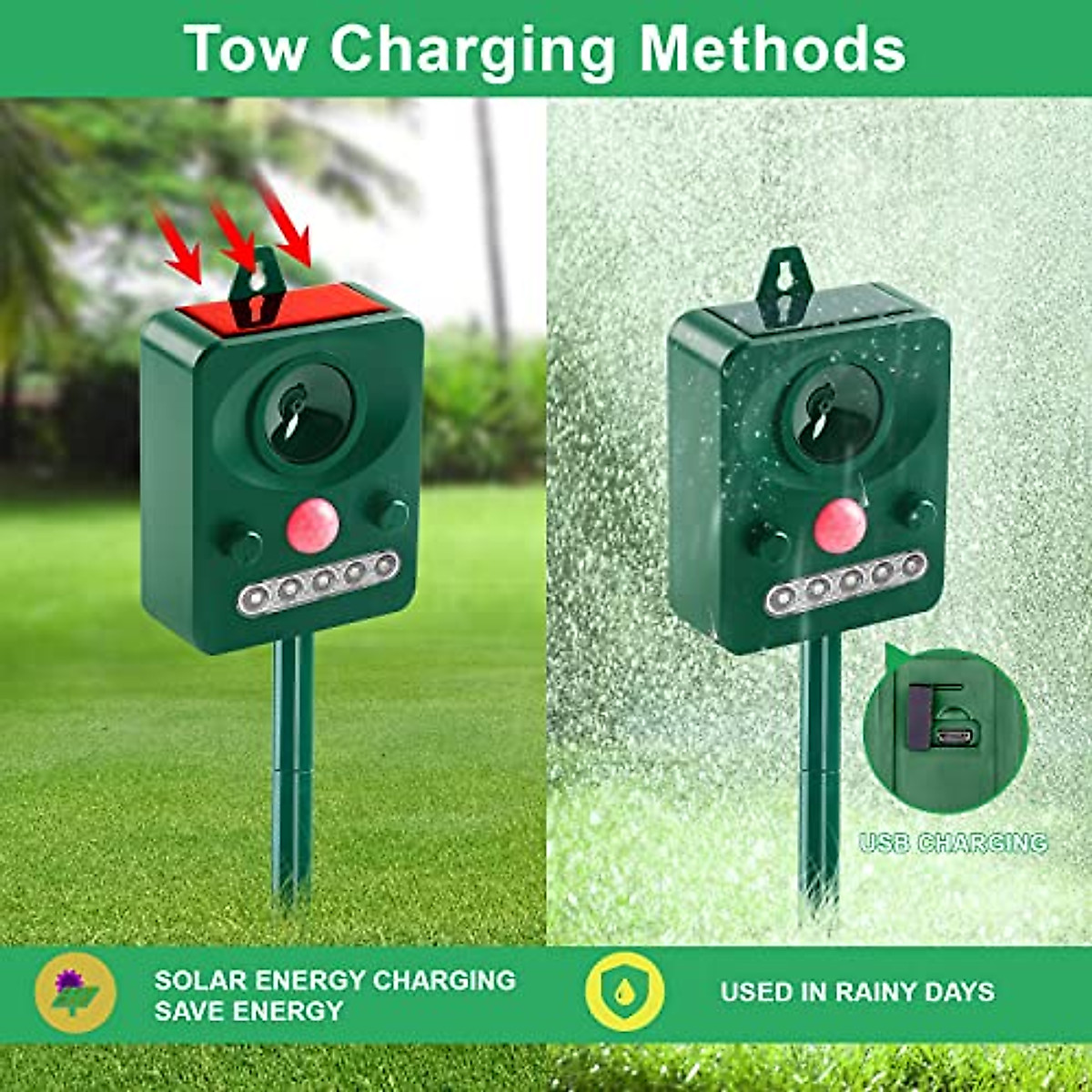 Solar Animal Repeller, Ultrasonic Mole Repellent Outdoor Animal Deterrent Devices with Motion Sensor and Flashing Lights, Protect Your Garden Away from