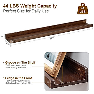 FLYJOE Floating Picture Ledge Shelves 36 Inch Solid Oak Wood Set of 2+Floating Shelves Set of 2, Rustic Wall Storage Shelves with Lip, Kids Bookshelf, Photo & Picture Ledge Shelves