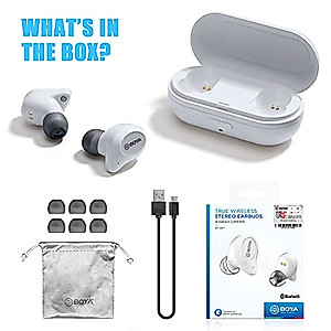 BOYA True Wireless Earbuds, Blutooth 5.0 in-Ear Earbuds Touch Control Wireless Headphone Earphone with Charging Case Built-in Microphone for Phone Calls Music Listening Sports (White)