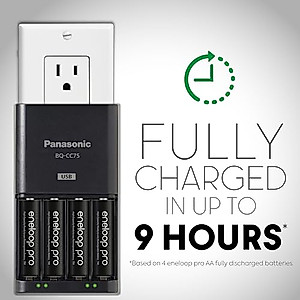 Panasonic K-KJ75K3A4BA Advanced Battery Charger with USB Charging Port and 4AAA eneloop pro High Capacity Rechargeable Batteries