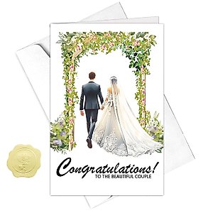 ZyvSyldrin Wedding Card for Bride and Groom, Marriage Card for Couple, Wedding Day Congratulations Card, with Envelope and Gold Rose Seal, 5.5" x 8.5"
